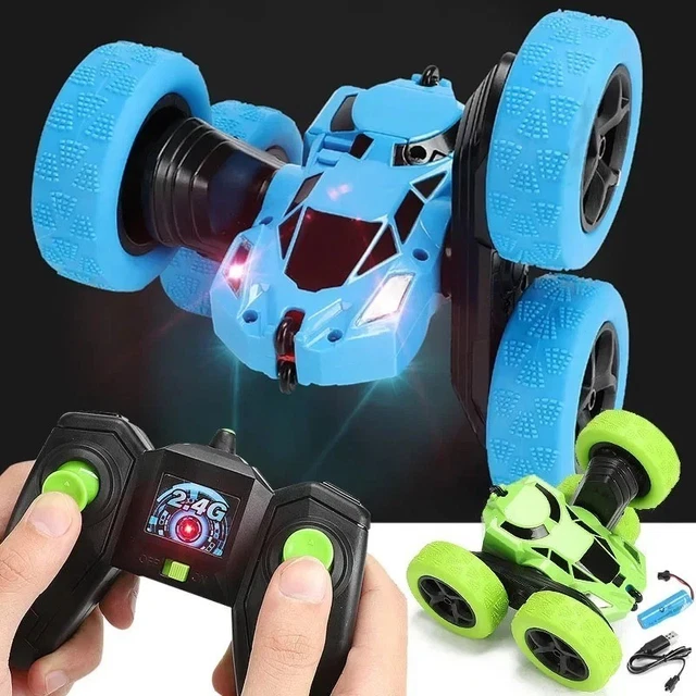 RC STUNT CAR Double Sided Flip 360° Rotation Remote Control with Lights ...