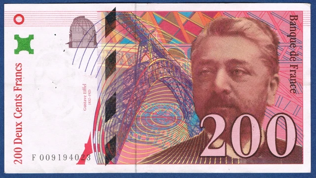 1996 GUSTAVE EIFFEL Fayette 200 FRANC NOTE No. 75.2 in SUP F 009194023 ...