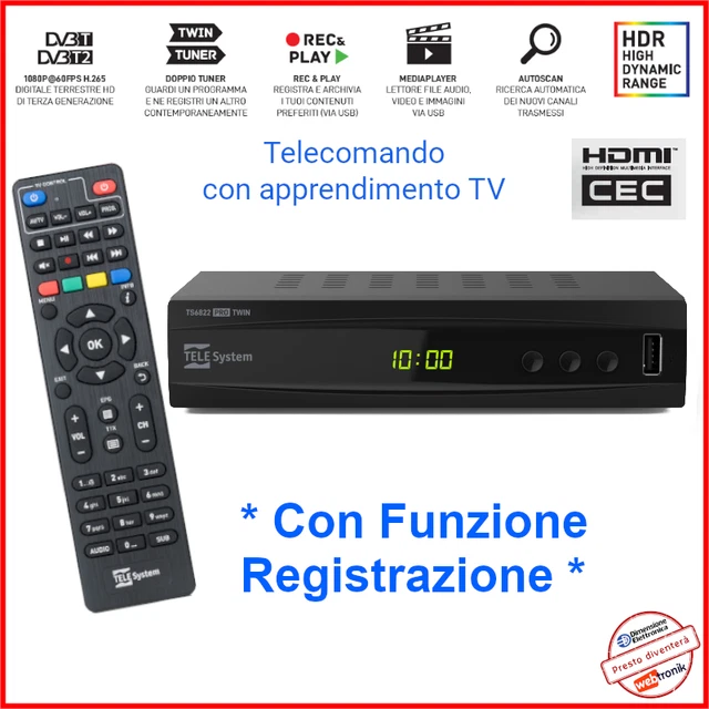 DECODER REGISTRATORE DIGITALE terrestre DVB T2 Telesystem TS6822 PRO Pvr 2 tuner EUR 51,90 ...