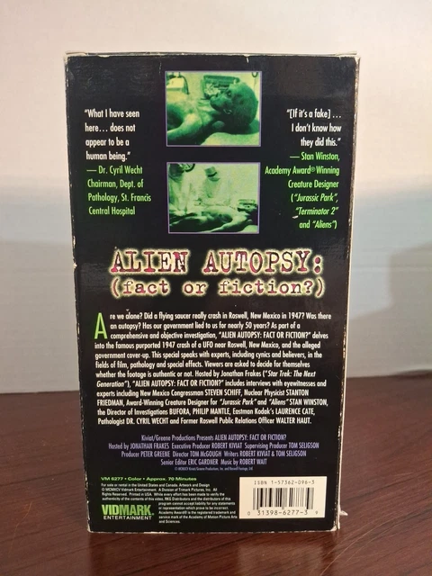 ALIEN AUTOPSY: FACT or Fiction (VHS, 1999, Uncut) £11.32 - PicClick UK