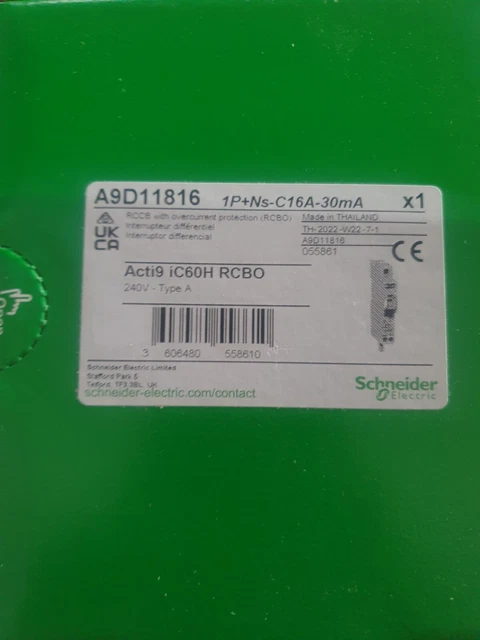 SCHNEIDER RCBO 16 Amp 30mA Type C 16A Acti9 iC60H Merlin Gerin A9D11816 NEW £30.00 - PicClick UK