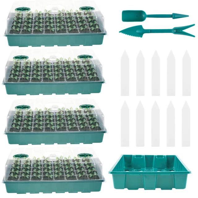 4 PACK 40-CELL Seed Trays with Clear Lids Humidity Adjustable Seed ...