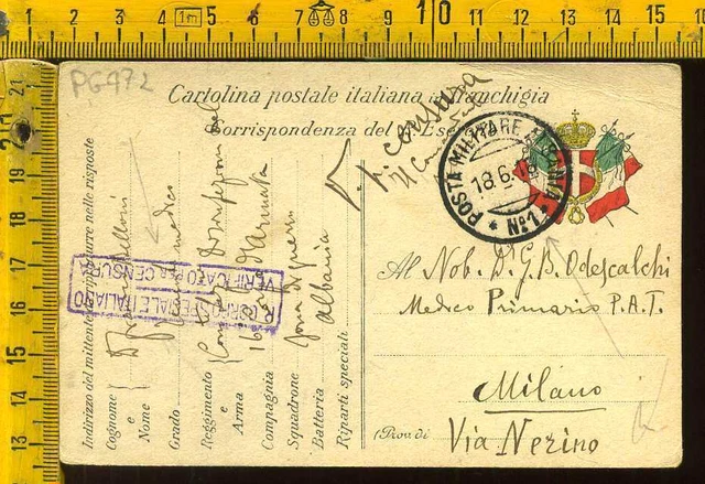 PRIMA GUERRA FRANCHIGIA Posta Militare Albania 1 x Milano pg 472 EUR 5,49 - PicClick FR