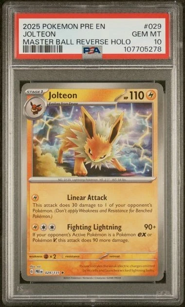 PSA 10 POKÉMON TCG Jolteon Prismatic Evolutions 029/131 Master Ball Reverse Holo £81.00 ...