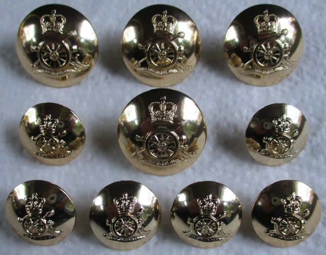 SET OF 10X British Army:"ROYAL ARTILLERY STAYBRITE BUTTONS" (26mm-19mm ...