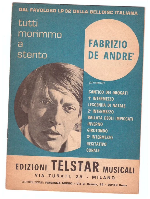FABRIZIO DE ANDRE' - Tutti Morimmo A Stento - Ed. Telstar - Milano - Spartito EUR 4,90 - PicClick IT