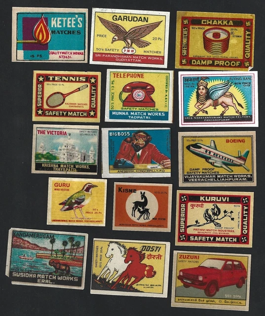 COLLECTION OF VINTAGE matchbox labels from India unusual graphics 80 ...