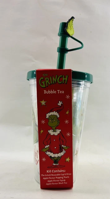BNWT GRINCH BUBBLE Tea Kit Apple Flavour Reusable Cup Straw Syrup ...