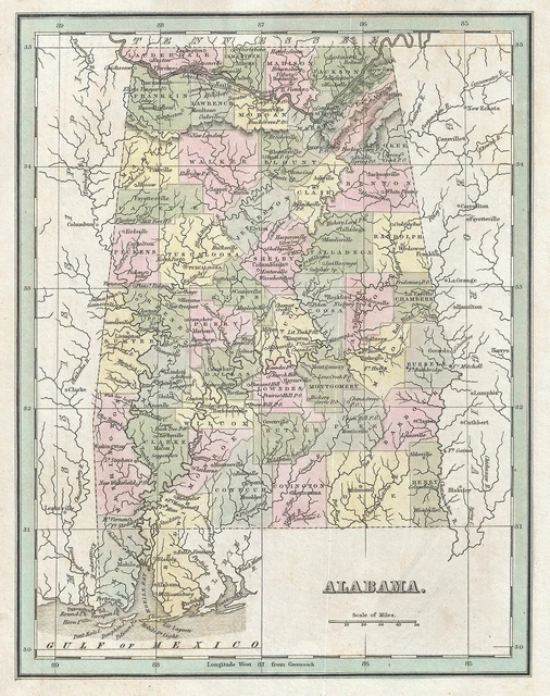 1835 BRADFORD MAP of Alabama EUR 188,92 - PicClick FR