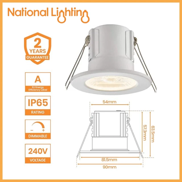 RECESSED LED CEILING Light Fire Rated Spotlight IP65 Dimmable ...