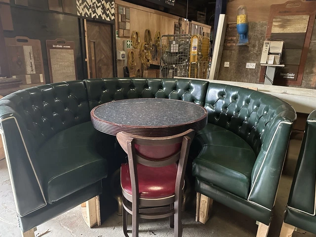 COMMERCIAL BOOTH FIXED Seating With Pedestal, Table, Chair And Brass ...