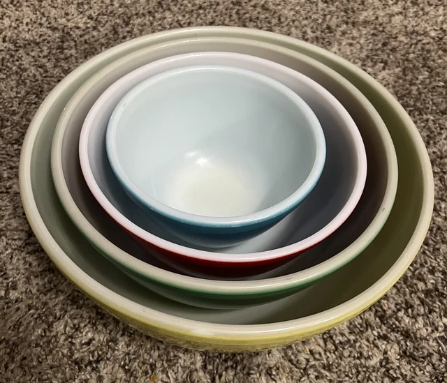 VINTAGE MCM PYREX Primary Colors Set of 4 Mixing Nesting Bowls original ...
