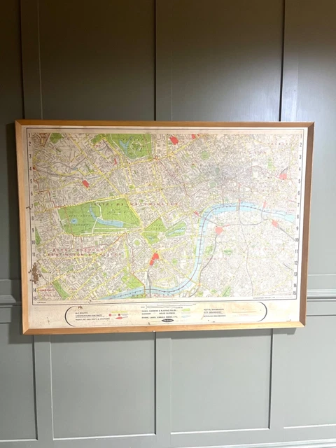 VINTAGE WALL MAP of London 1950’s Framed Map of Central London £250.00 ...