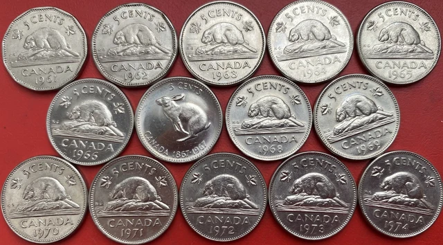 CANADA 🇨🇦 NICKEL 5 Cent Coins Date Run 1961-1974, all different dates £ ...