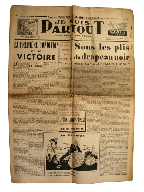 JE SUIS PARTOUT N° 650 du 28/01/1944- Rédacteur en chef Robert ...