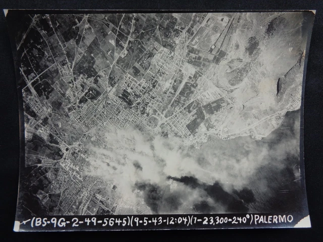 WW2 USAAF AERIAL PHOTO - BOMBING RAID on "PALERMO" SICILY (EXPLOSIONS ...