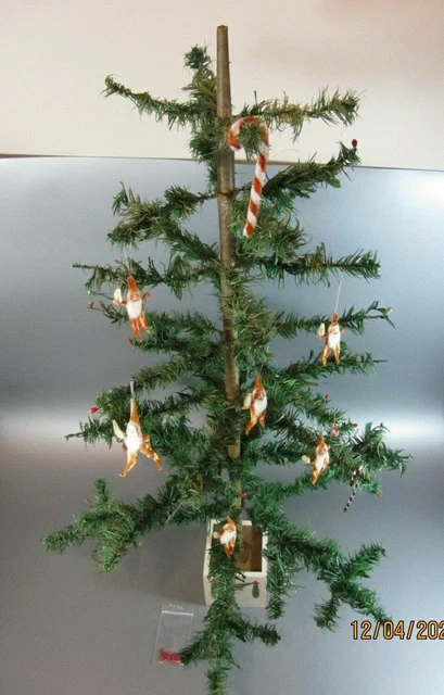 VINTAGE CHRISTMAS GOOSE feather tree Germany wood stand 34" Santa ...