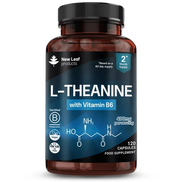 NEW LEAF L-THEANINE 400mg Enriched with Vitamin B6 120 Capsules High ...