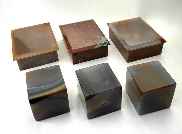 VINTAGE BANDED AGATE Cube Paperweight Red Jasper Jewellery Box Brazil ...