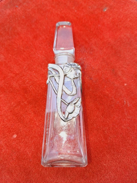 FLACON DE PARFUM de collection, Art nouveau. Motifs floraux argenté ...