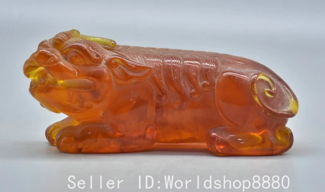 4.8& ANCIENT CHINESE Red Amber Carved Fengshui Kylin Unicorn Qilin ...