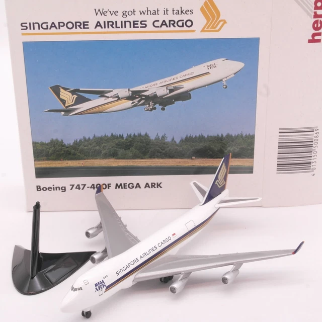 HERPA WINGS 1:500 Boeing 747-400F MEGA ARK Singapore Airlines 500869 IMBALLO ORIGINALE EA1879 ...