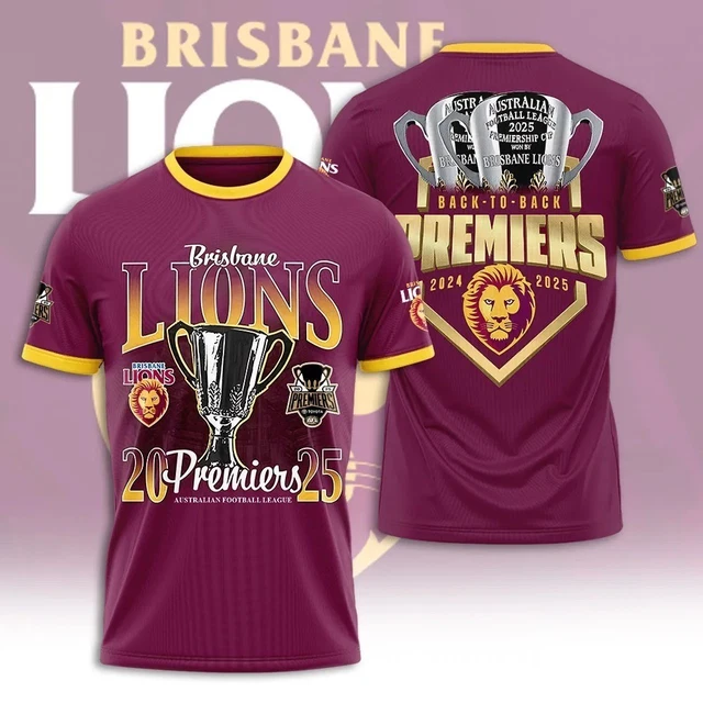 PREMIERS 2025 BRISBANE Back To Back Lions 2025 Premiers Shirt $46.95 ...
