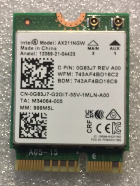 INTEL® WI-FI 6E AX211NGW & Bluetooth® 5.3 M.2 CNVio2 Card £11.85 ...