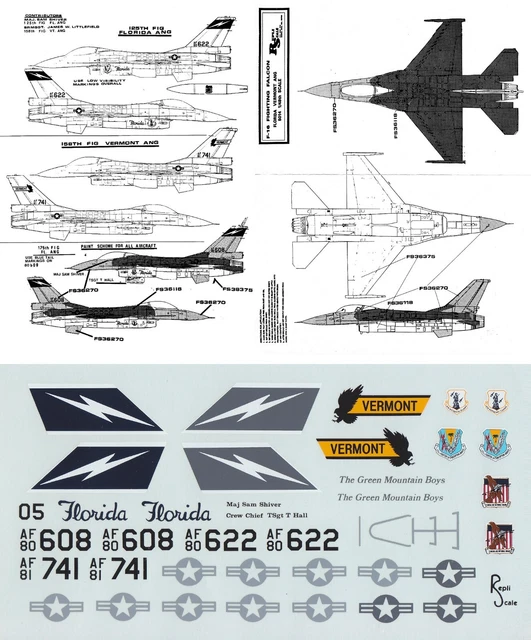 REPLISCALE DECALS 1/48 F-16A Fighting Falcon 134th TFS 159th FS 125th ...