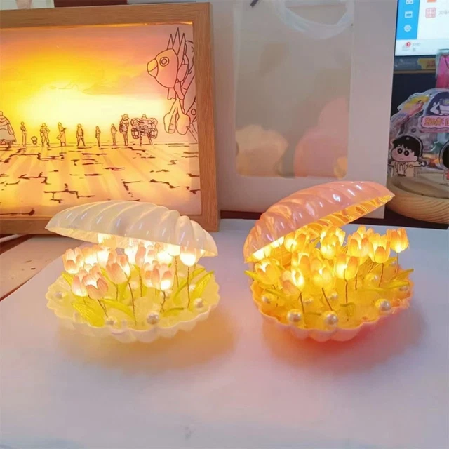 SHELL TULIP SHAPE DIY Ceramics Shell Tulip Night Light Sleeping Lamp ...