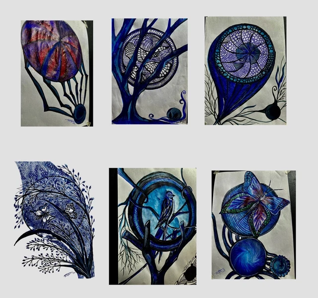 ORIGINAL 6 HAND drawn Multi Media drawing sketch on paper & signed £52. ...