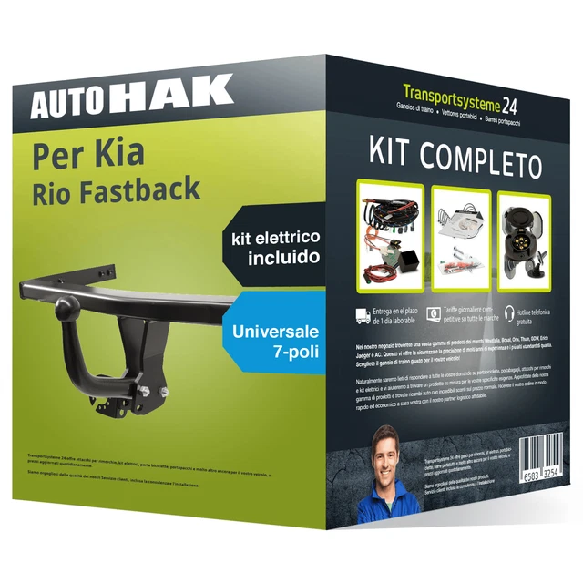 PACCO GANCIO TRAINO fisso Auto Hak per Kia Rio Fastback 00- & e-kit uni ...