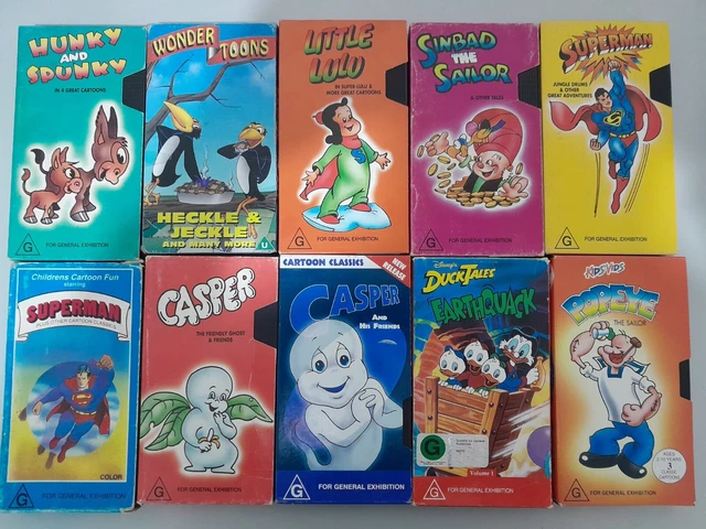 VHS TAPES - 10 Cartoon Cardboard Case Tapes, Superman, Casper, Little ...