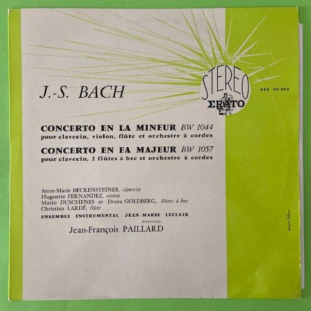 BACH , PAILLARD Early French Stereo pressing 50.003 on the Erato label ...