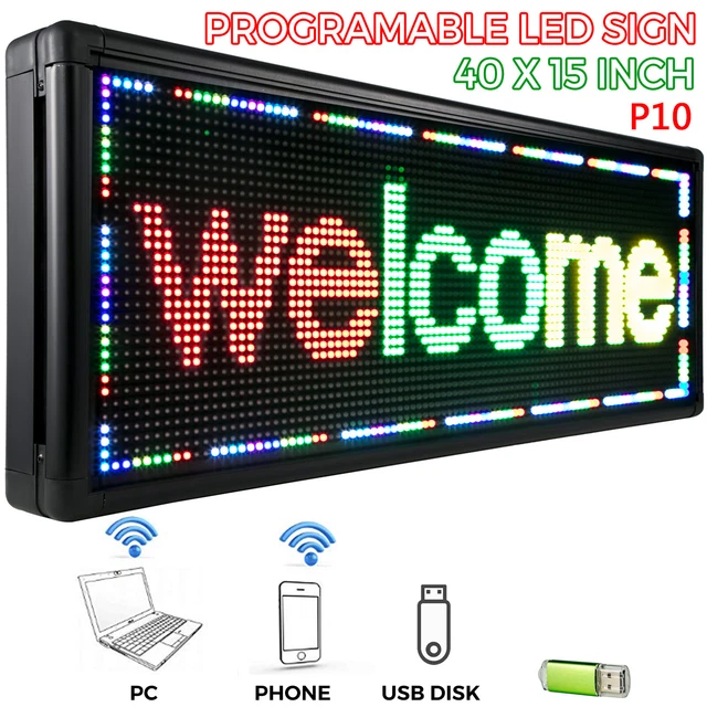 VEVOR P10 LED Scrolling Sign Programmable 40" X 15" 3-Color Red Green ...