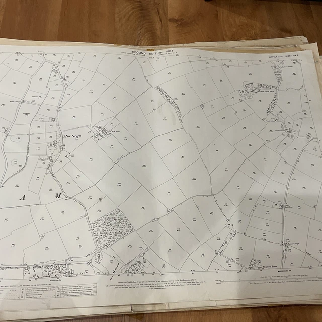 LARGE SCALE ANTIQUE Ordnance Map SUFFOLK - PARHAM And East Of Area 1904 ...