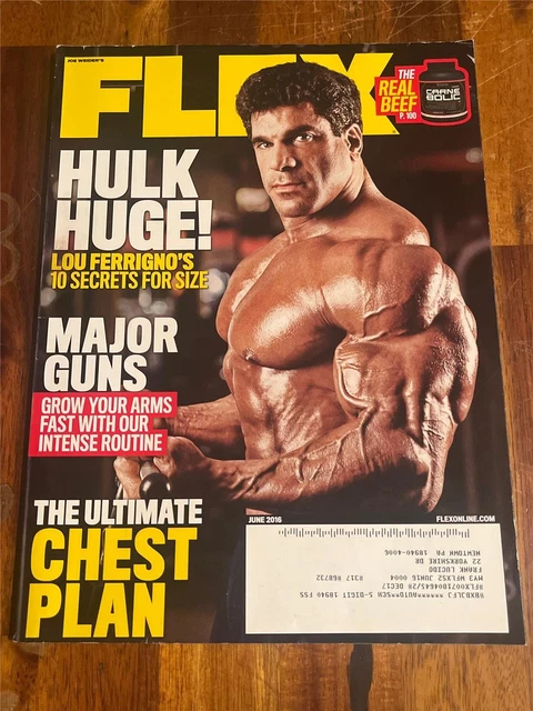 FLEX BODYBUILDING MUSCLE magazine Incredible Hulk LOU FERRIGNO 6-16 £8. ...