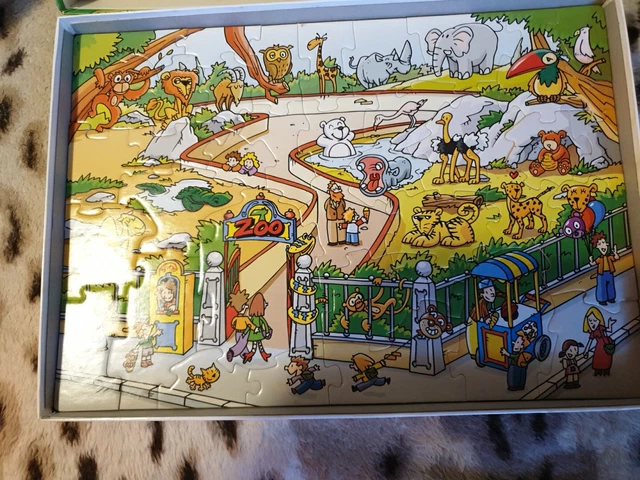 VINTAGE ELC MAKE A Picture Zoo 2 Inter Connecting Wooden Jigsaw Puzzles ...