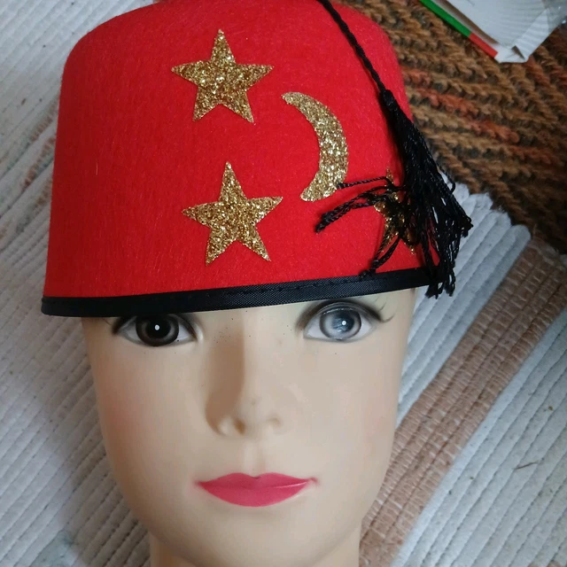 RED EGYPTIAN FEZ Hat Headwear Headpiece magical Festival Fancydress ...