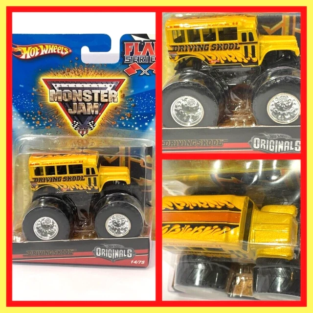 HOT WHEELS MONSTER JAM Driving SKOOL School bus 4X4 New in Package FLAG ...