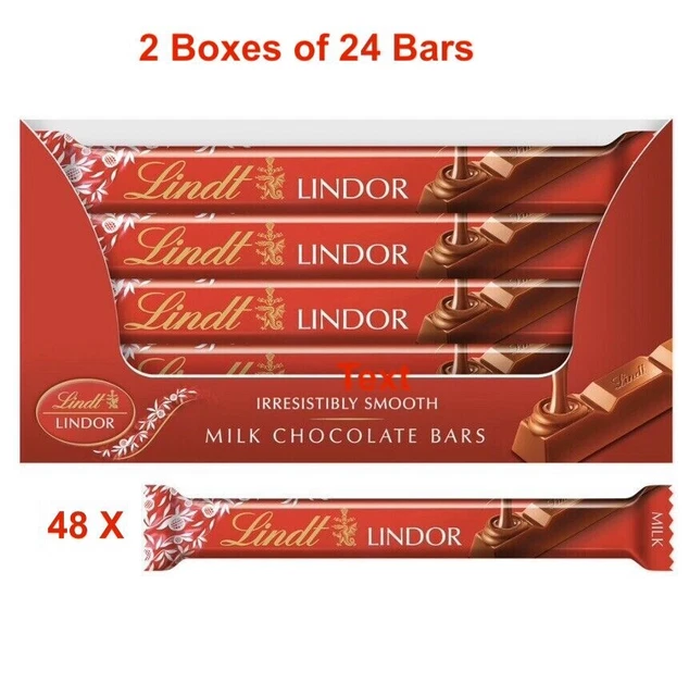 LINDT LINDOR MILK Chocolate Bar 38g X 24 Bars- 2 Packs - 48 Bars - Full ...