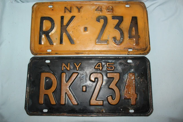 2 VINTAGE CONSECUTIVE Year New York License Plates - 1944 & 1945 ...