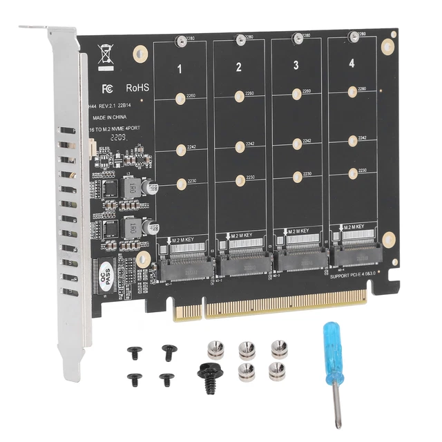 M.2 NVME ADATTATORE SSD a PCIE X16 4 porte da NVMe a PCI-e controller ...