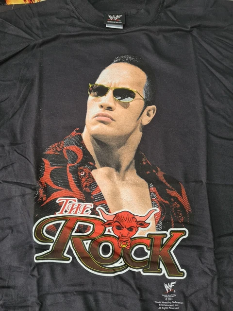 WWF WWE DWAYNE The Rock Johnson 2001 Wrestling Rare T Shirt Size L A1 £ ...