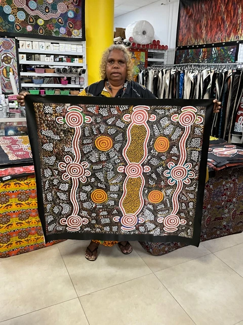 SHARON BUTCHER ABORIGINAL Artist Painting WOMEN WATER HOLE BUSH SEEDS ...