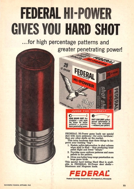 VINTAGE 1963 FEDERAL Cartridge Corporation Shotgun Shell 12 Gauge Print ...
