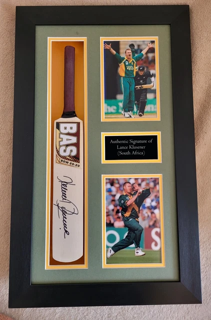 SOUTH AFRICA CRICKET Legend LANCE KLUSENER Signed Bat Frame £145.00 ...