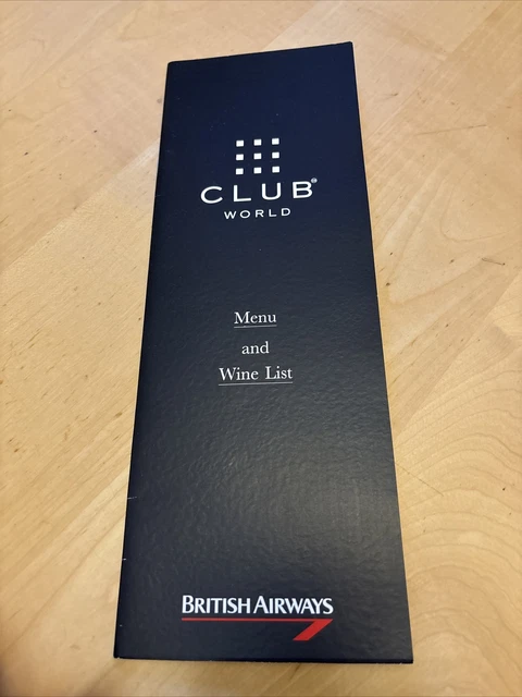 BRITISH AIRWAYS CLUB World Menu & Wine List London to São Paulo ...