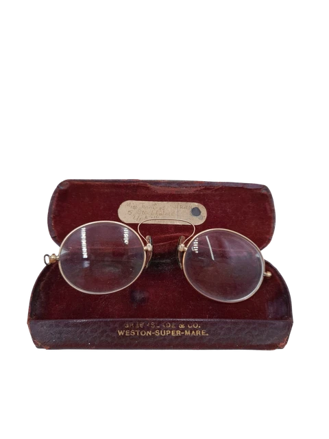 PINCE NEZ ANTIQUE Spectacles in Glazed Oval Greenslade & Co case ...