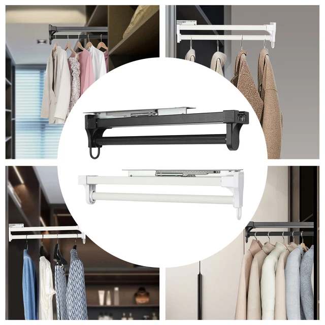 PULL OUT CLOTHES Hanger Adjustable Closet Rod Wardrobe Cloth Rail Multi ...